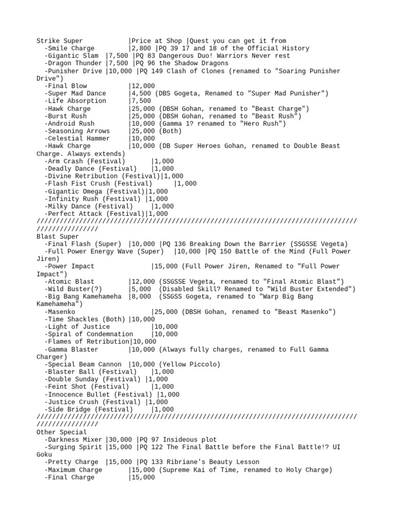 Skills and Quests | PDF | Dragon Ball