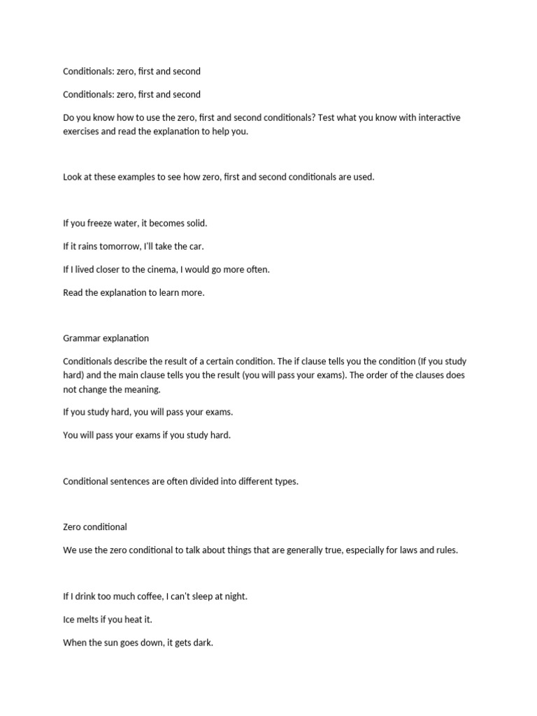 Conditionals Zero, First and Two | PDF | Linguistics | Language Mechanics