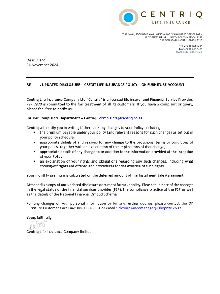 Credit Life Ok Furniture Updated Disclosure Communication | PDF ...