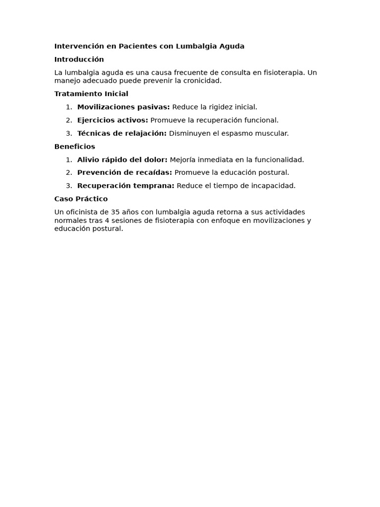 Intervención en Pacientes Con Lumbalgia Aguda | PDF