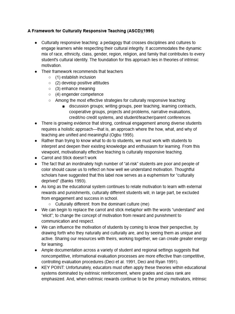 Culturally Responsive Teaching Framework | PDF | Learning | Educational ...