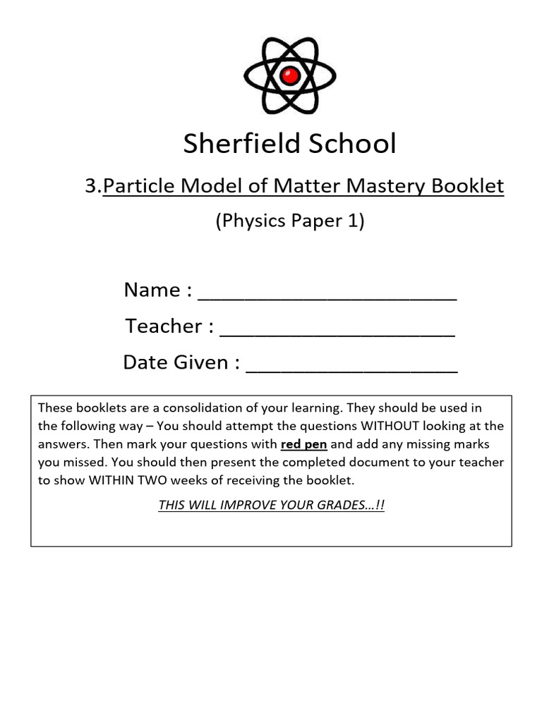 3. Particle Model of Matter Physics Mastery Booklet (Paper 1) TES | PDF ...