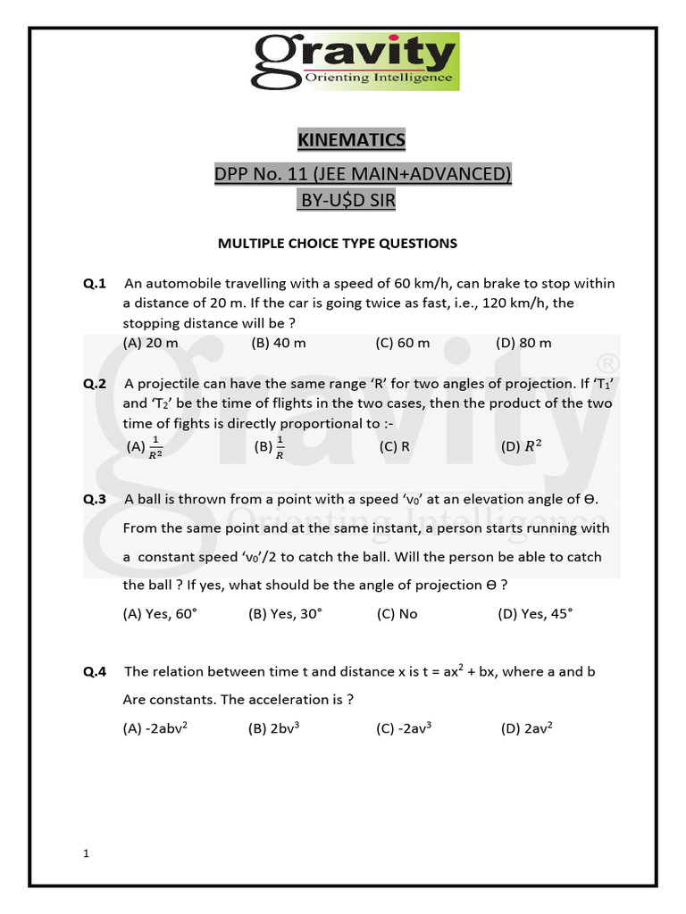 PHYSICS-DPP-11 KINEMATICS BY USD SIR | PDF | Acceleration | Speed PHYSICS-DPP-11 KINEMATICS BY USD SIR | PDF | Acceleration | Speed