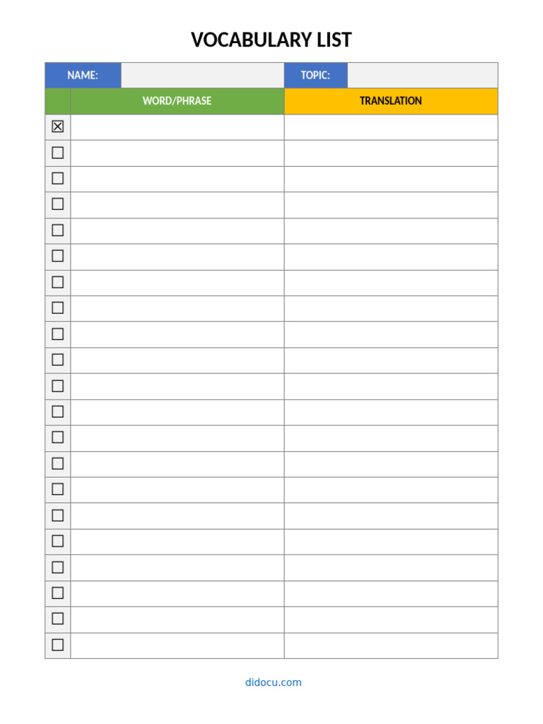 Vocabulary List | PDF