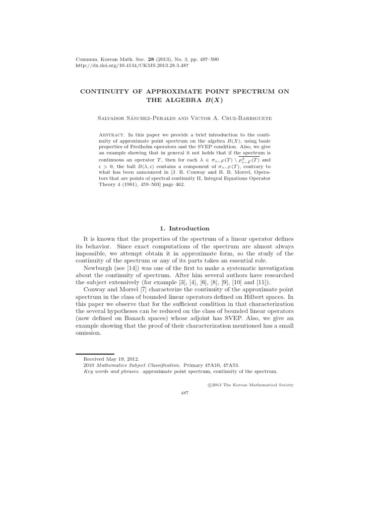 Continuity of Approximate Point Spectrum On The Algebra | PDF | Operator (Mathematics) | Linear Map