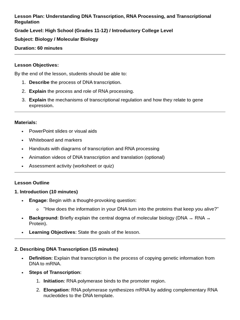 DNA Transcription for Students | PDF | Regulation Of Gene Expression | Rna