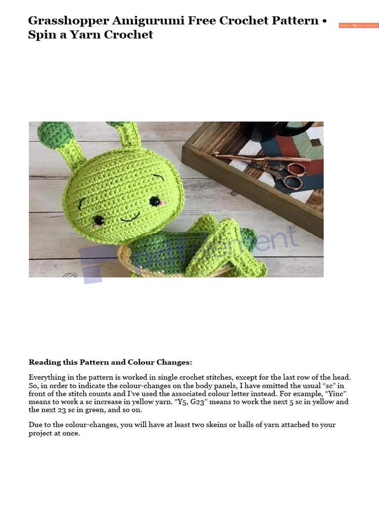 SpinAYarnStudio - Jillian Hewitt - Grasshopper | PDF | Crochet | Yarn