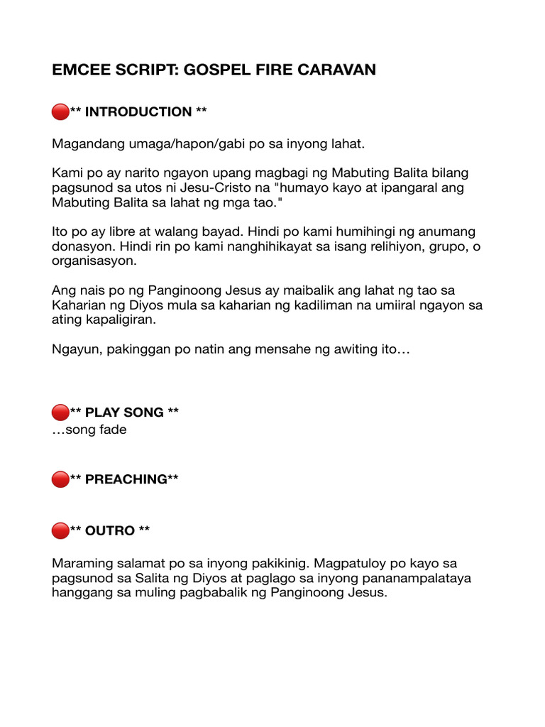 EMCEE GFC SCRIPT Tagalog | PDF
