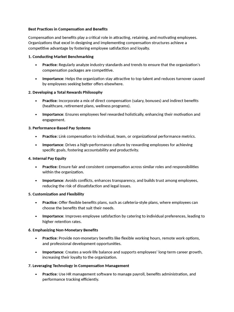 Best Practices in Compensation and Benefits | PDF | Compensation And ...
