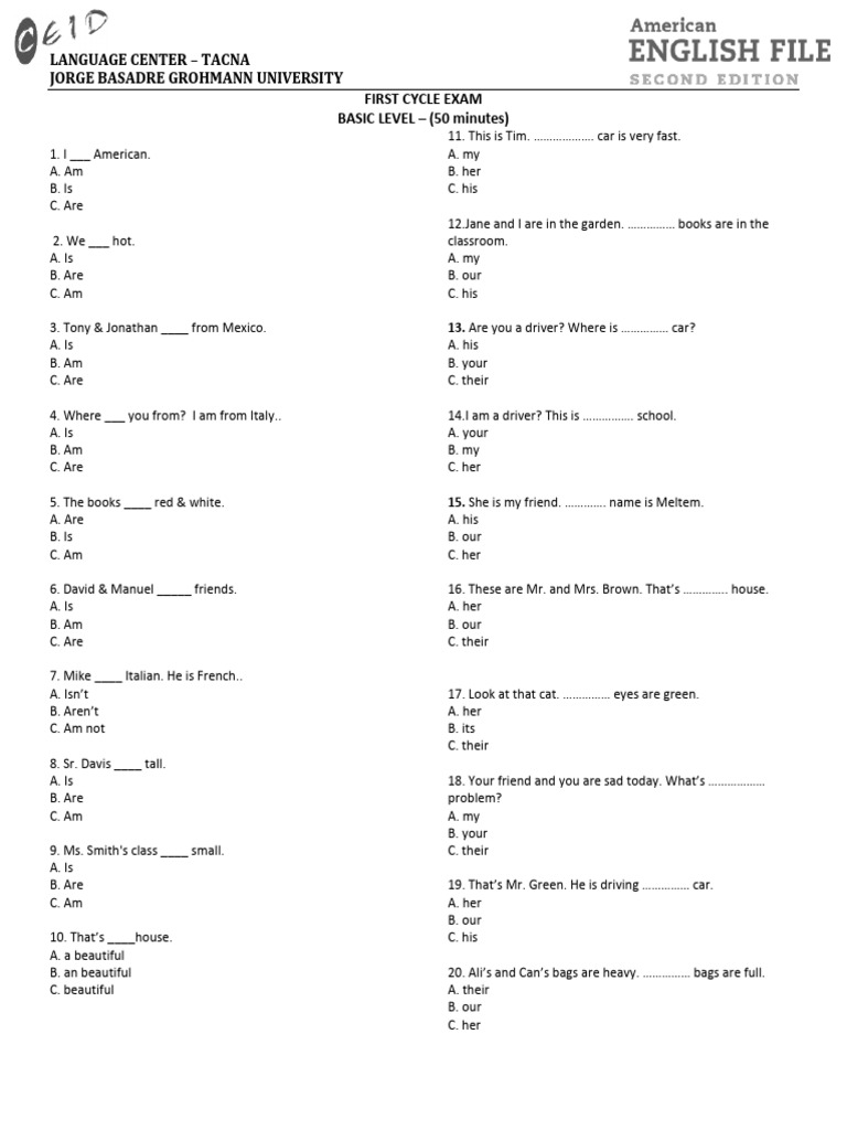 Basic English Exam: Grammar & Comprehension | PDF