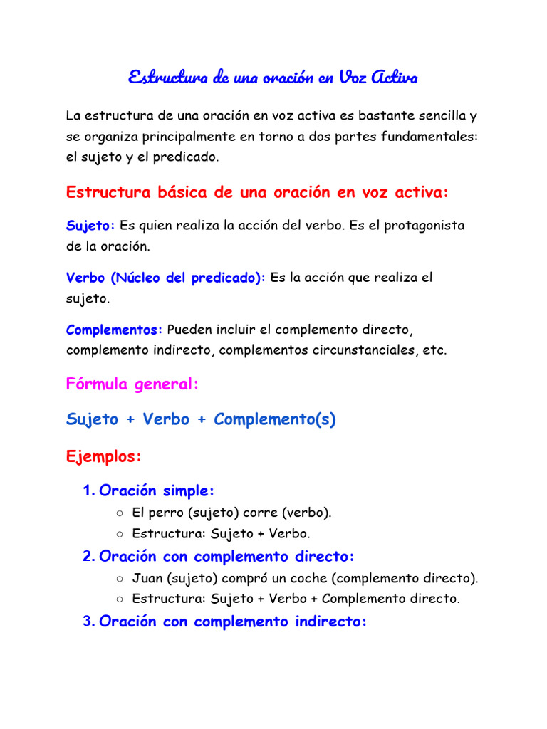 Estructura de Oraciones Activas | PDF