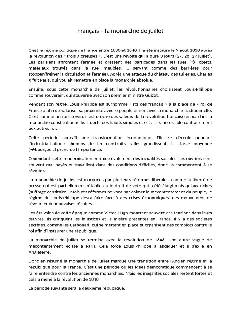 La monarchie de juillet en France (1830-1848) | PDF | Révolution ...