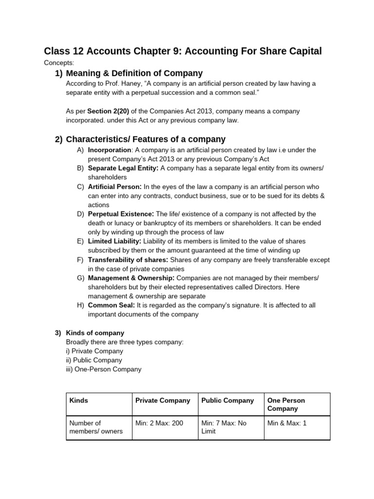 Class 12 Accounts Chapter 9_ Accounting For Share Capital | PDF ...