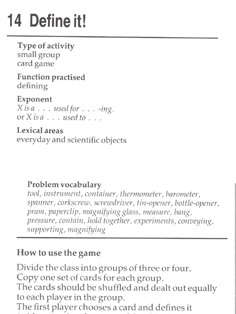 define the objects picture cards | PDF