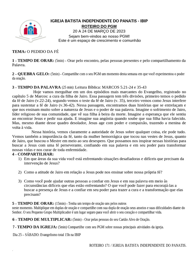 Roteiro Do PGM Ibip 177 2023 | PDF | Oração | Jesus