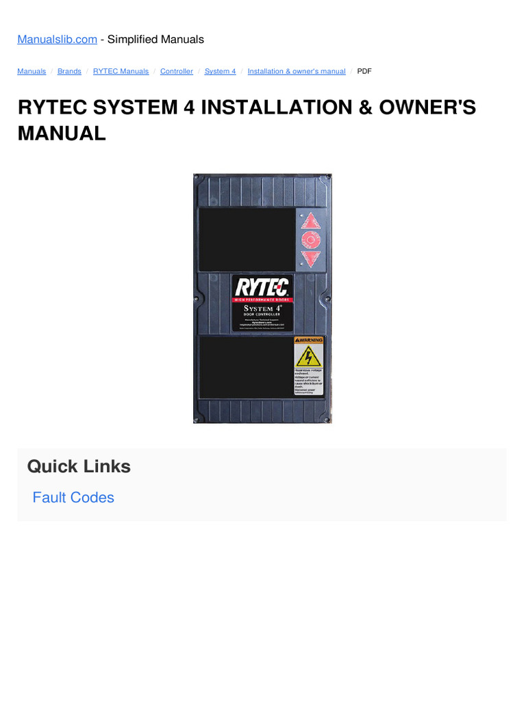 Rytec System 4 Installation & Owner'S Manual: Quick Links | PDF | Power ...