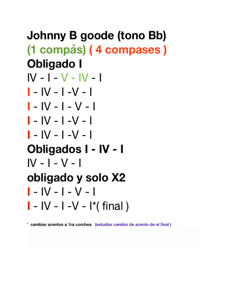 Progresiones de Johnny B Goode en Bb | PDF