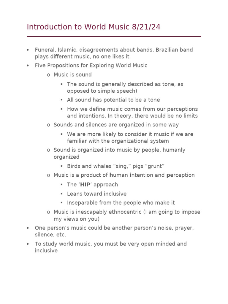 Intro To World Music Notes | PDF | Performing Arts