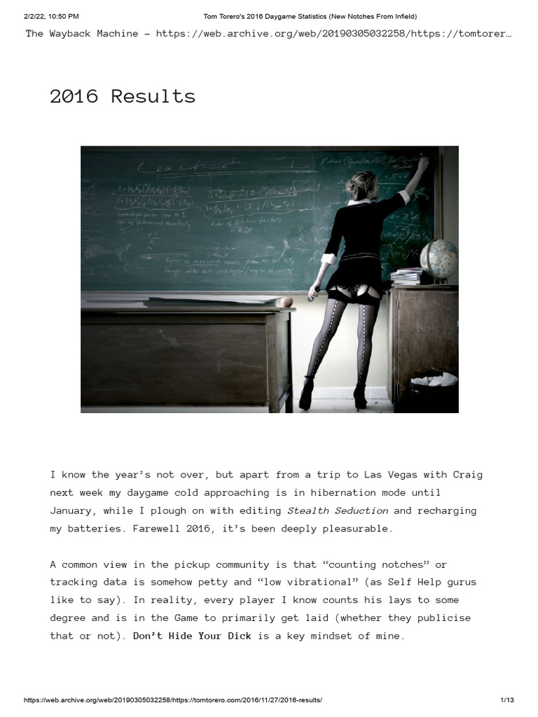 Tom Torero's 2016 Daygame Statistics (New Notches From Infield) | PDF