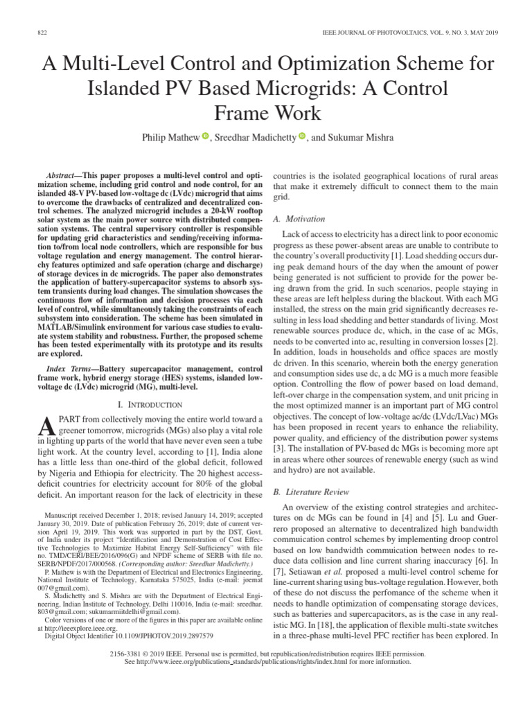 A Multi-Level Control and Optimization Scheme For Islanded PV Based ...