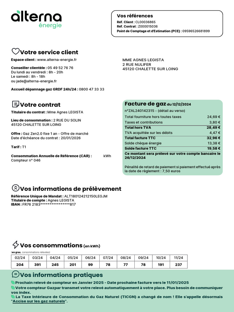 Facture de gaz d'Alterna Énergie | PDF | Taxe sur la valeur ajoutée ...