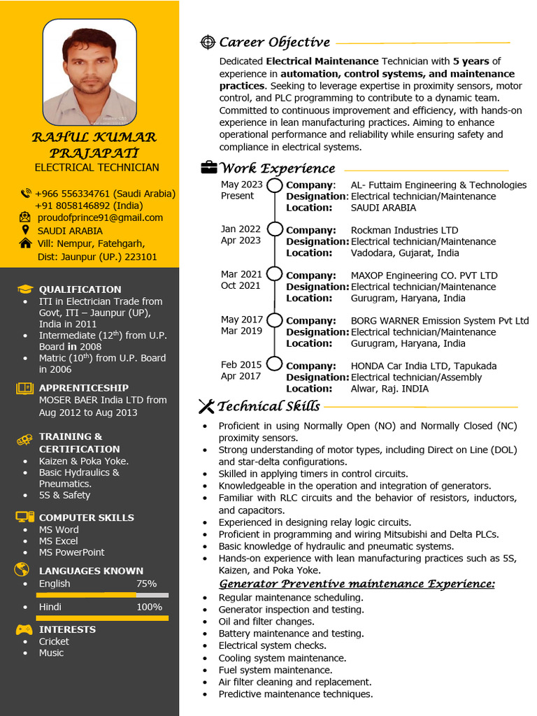 Resume Electrical+966 556334761 | PDF | Electrical Engineering ...