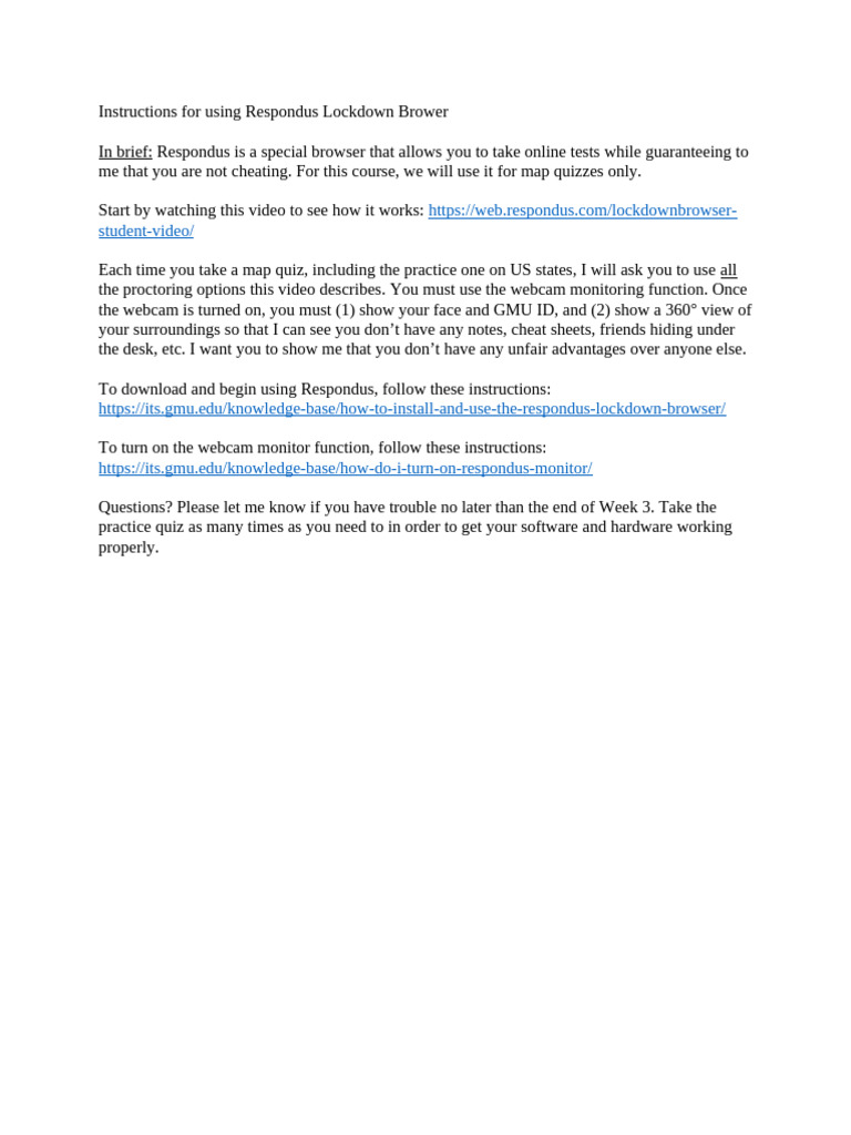 Instructions for using Respondus Lockdown Brower(1) | PDF