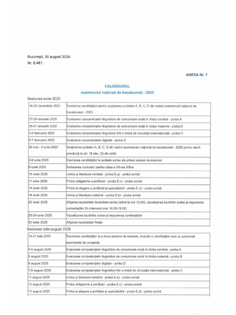 Calendar BAC 2025 | PDF