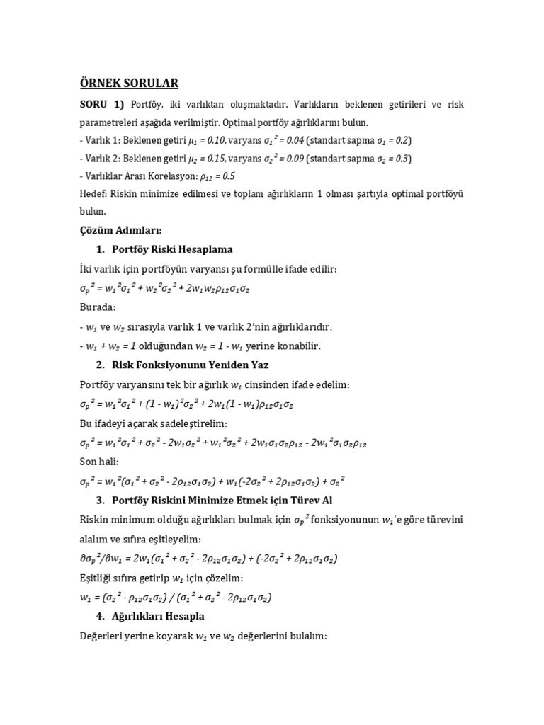 Optimal - Portfoy - Seçimi Örnek Soru | PDF