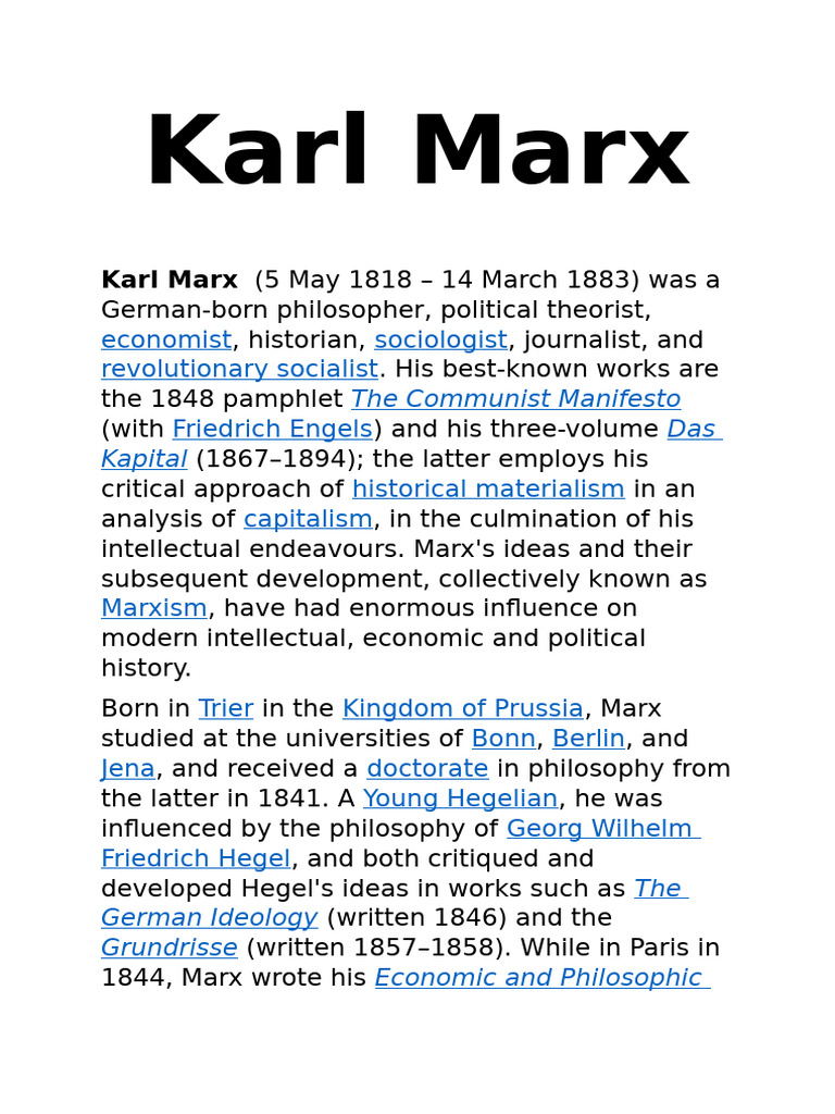 Karl Marx | PDF | Exploitation Of Labour | Karl Marx