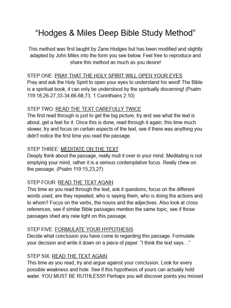 Hodges & Miles Deep Bible Study Method | PDF | Prayer | Meditation