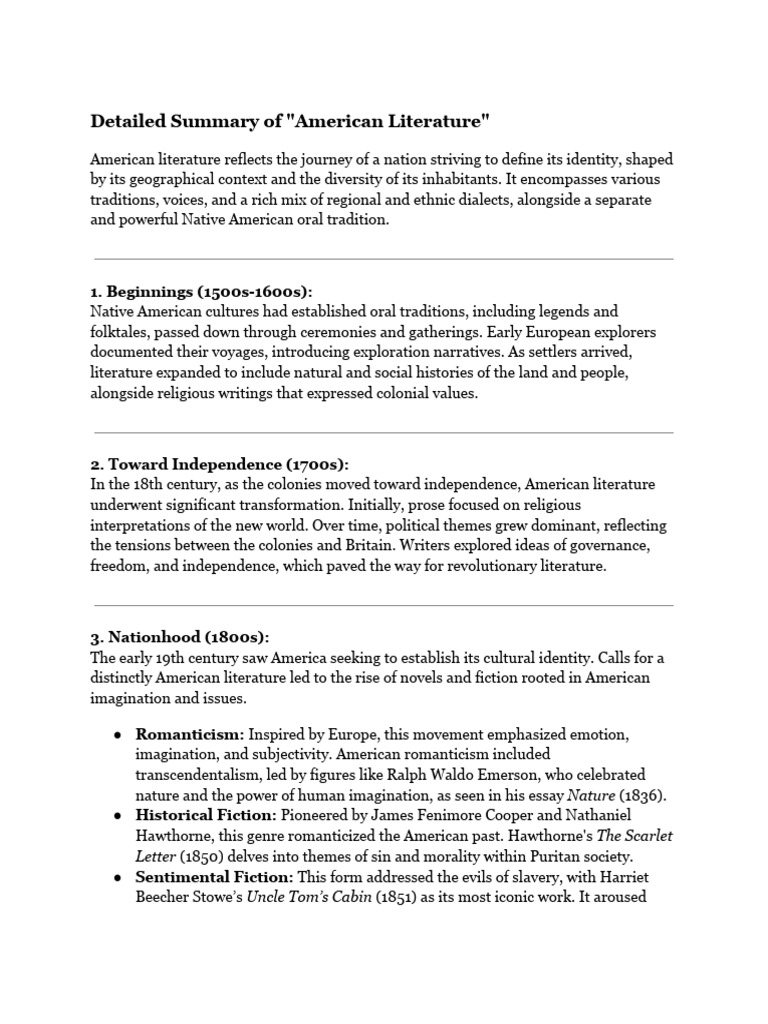 Evolution of American Literature Overview | PDF | American Literature ...