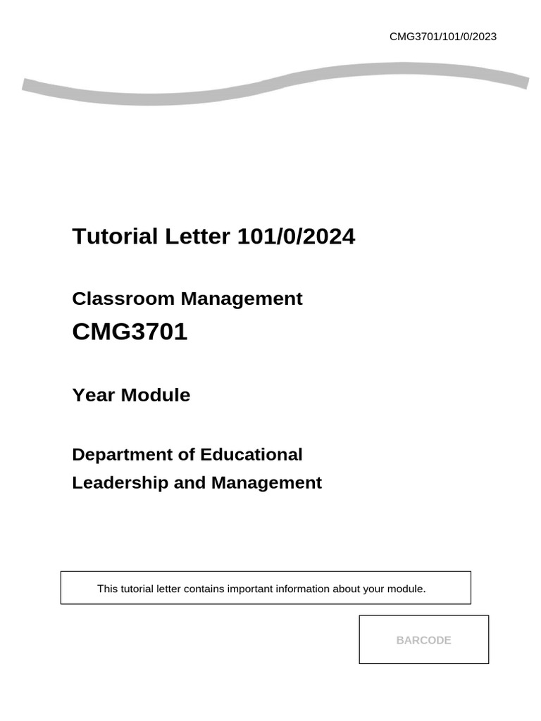 Tutorial Letter 101 - 0 - 2024 - CMG3701 | PDF | Motivation | Motivational