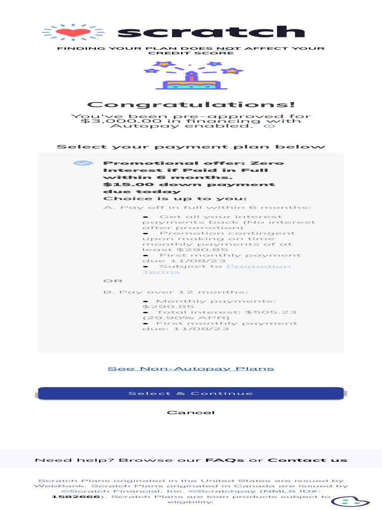 Borrower Application Choose Your Plan Scratchpay | PDF