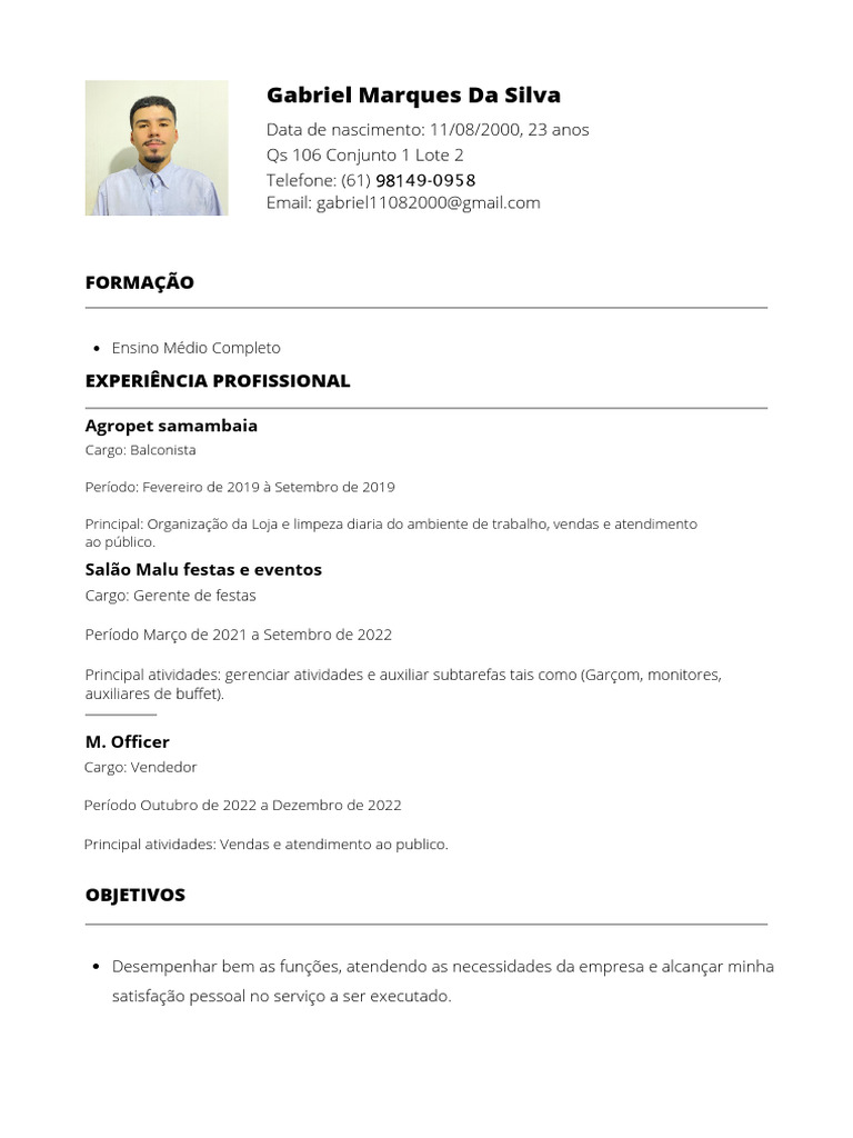 Curriculo Gabriel 2024 Atualizado | PDF