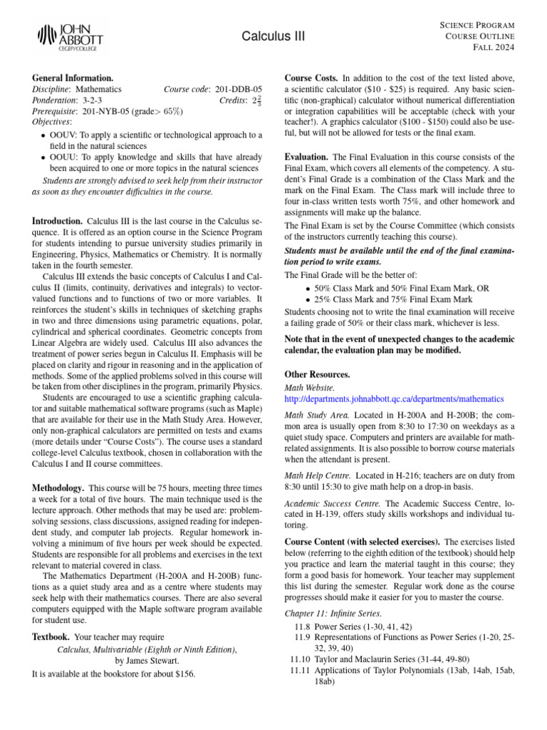 Cal III Course Outline | PDF | Euclidean Vector | Derivative