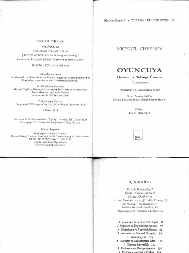 Michael Chekhov - Oyuncuya Oyunculuk Tekniği Üzerine | PDF