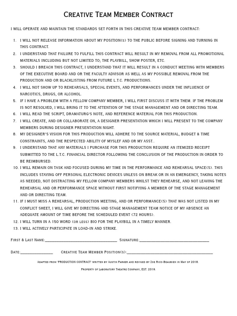 Creative Team Member Contract | PDF