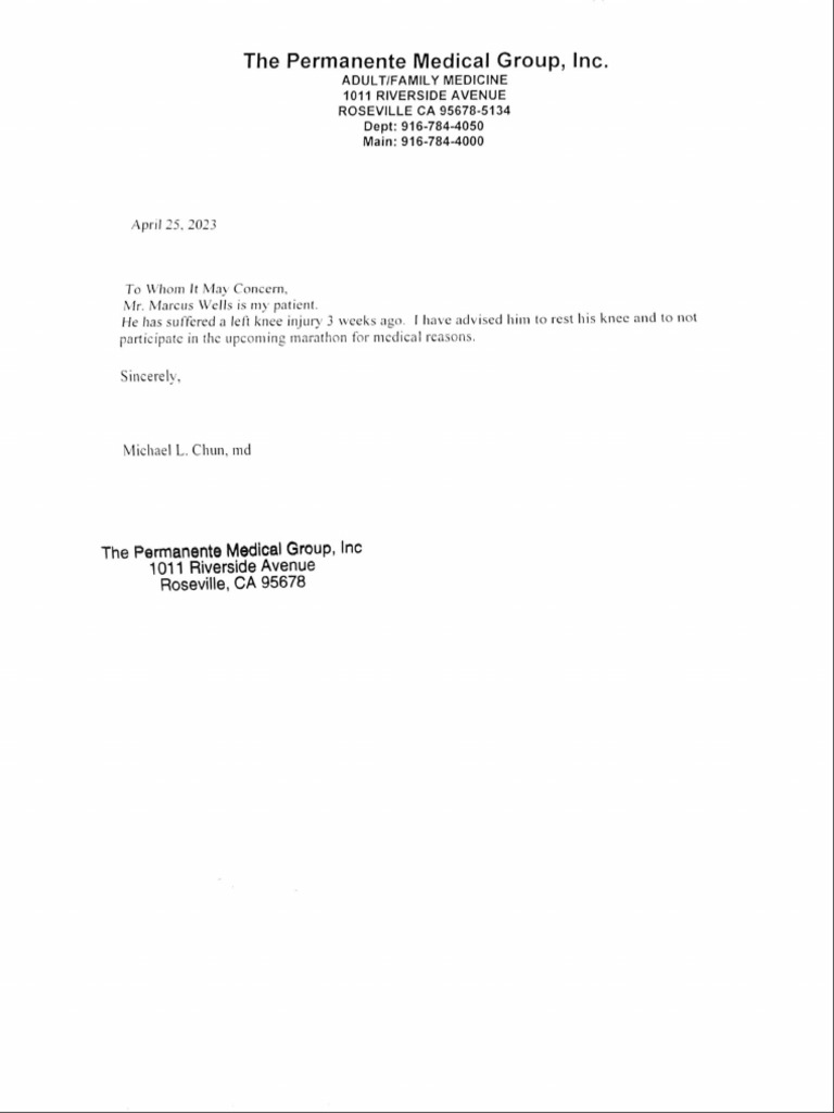 Marathon Doctors Note | PDF