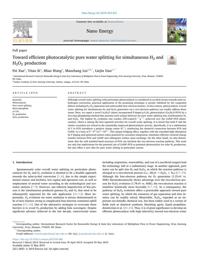 Efficient H2 and H2O2 Production via Photocatalysis | PDF | X Ray ...