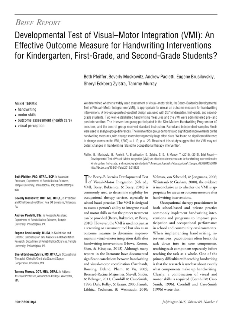 Developmental Test of Visual Motor Integ | PDF | Occupational Therapy