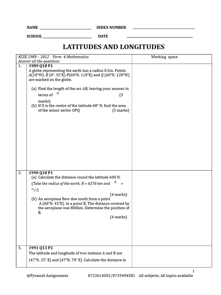 Latitudes and Longitudes | PDF | Latitude | Longitude