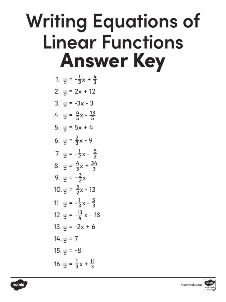 Answer Key Linear Equations Activity | PDF