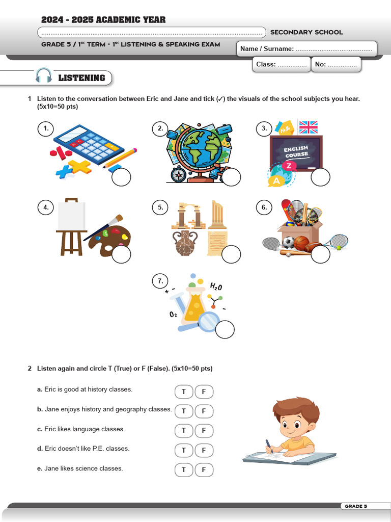 Grade 5 Listening & Speaking Exam | PDF