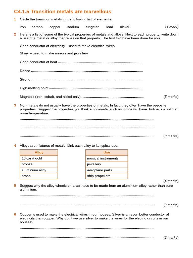 Thomas Webb - C4.1.5 Transition Metals Are Marvellous | PDF