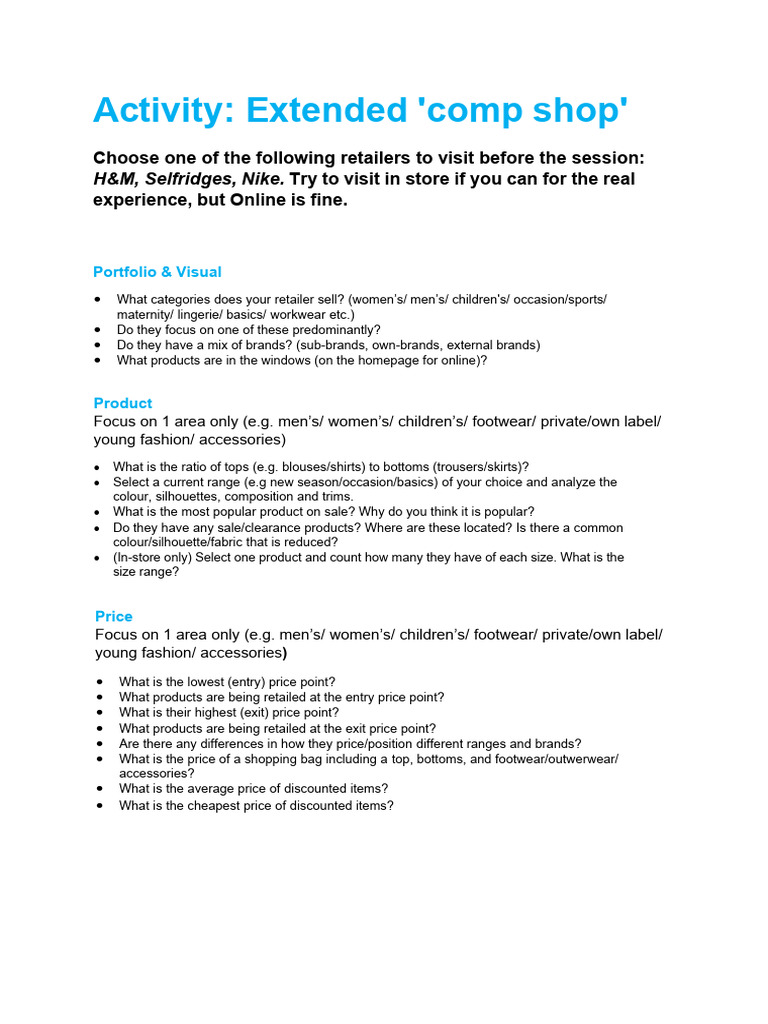 Comp Shop Analysis Activity Guide | PDF