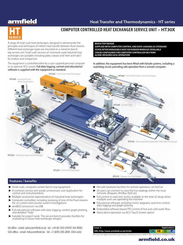 Armfield HT30X Heat Exchanger Unit | PDF | Heat Exchanger | Heat