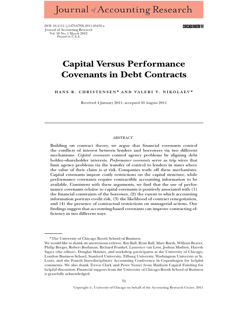 Capital Versus Performance Covenants in Debt Contracts | PDF ...