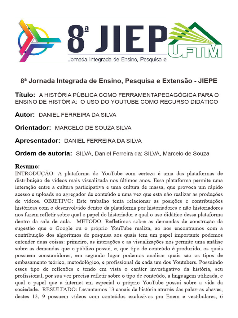 Https-:sistemas Uftm Edu Br:integrado:sistemas:evt:trabalho Php?resumo 3352 | PDF | YouTube ...