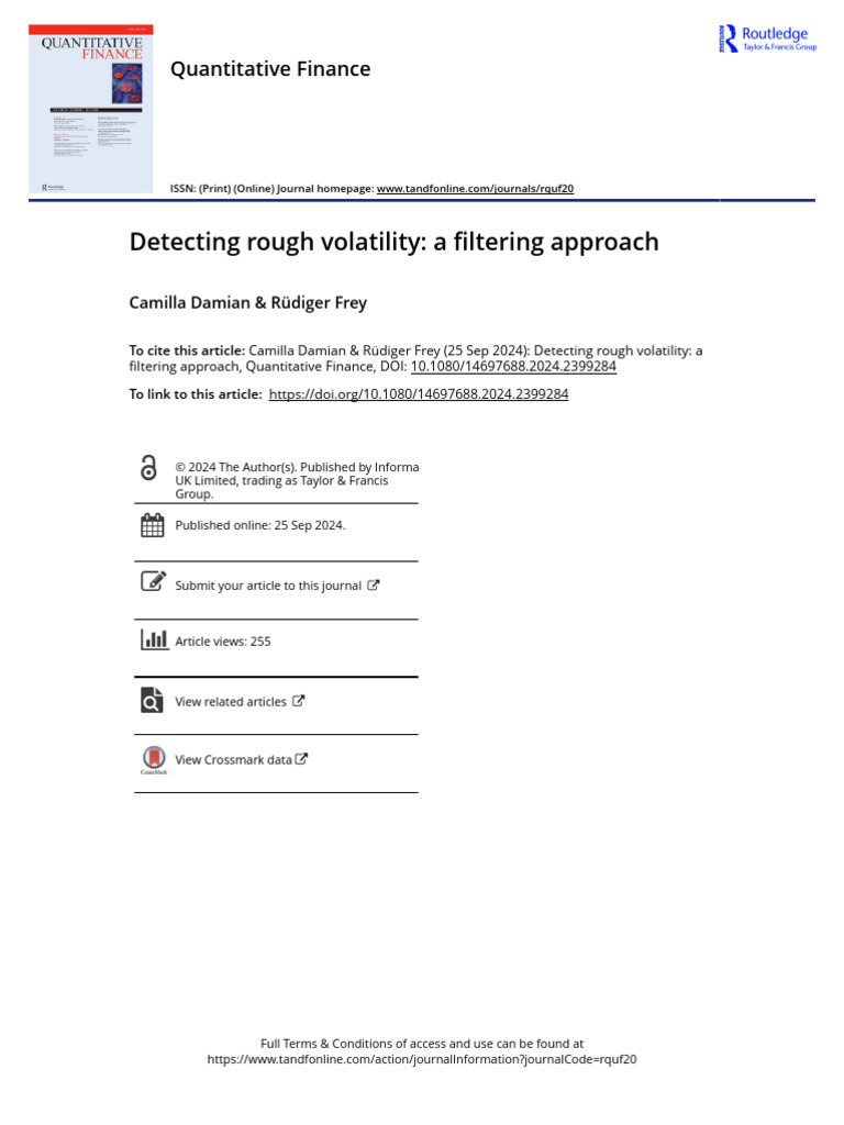 Detecting Rough Volatility A Filtering Approach | PDF | Resampling ...